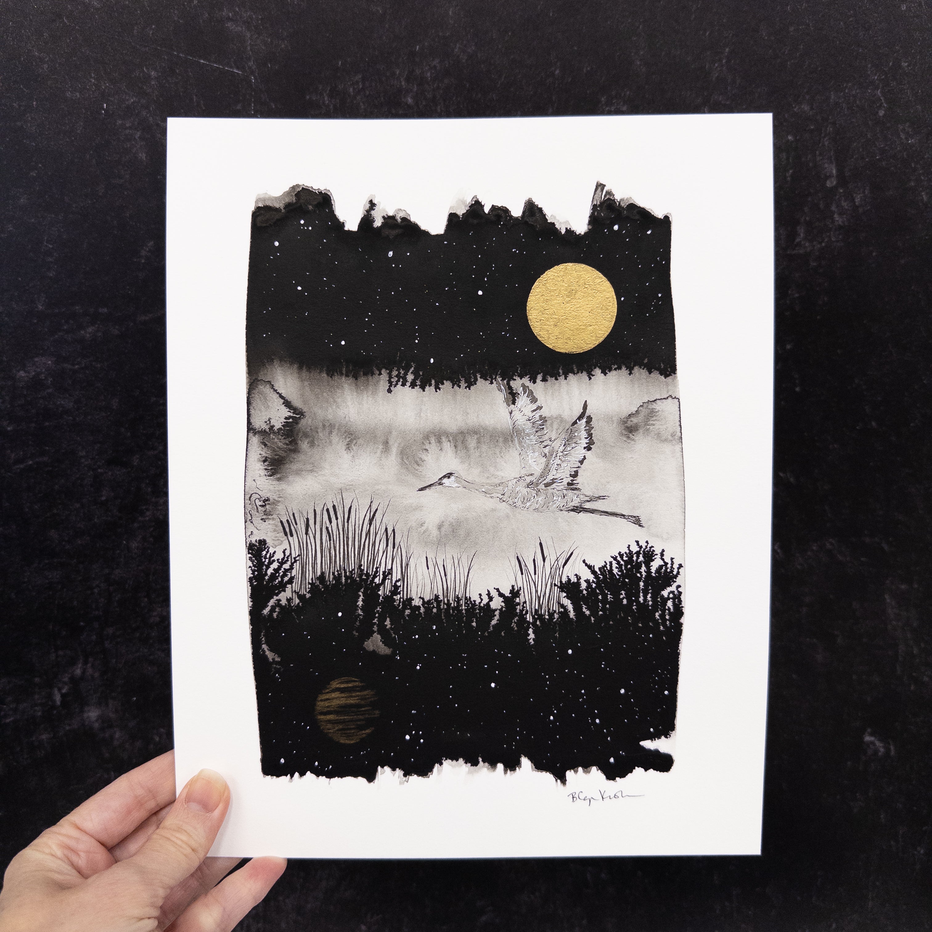 Beauty in the Upside Down - Flying Crane - 8x10 Original Drawing - Rea ...