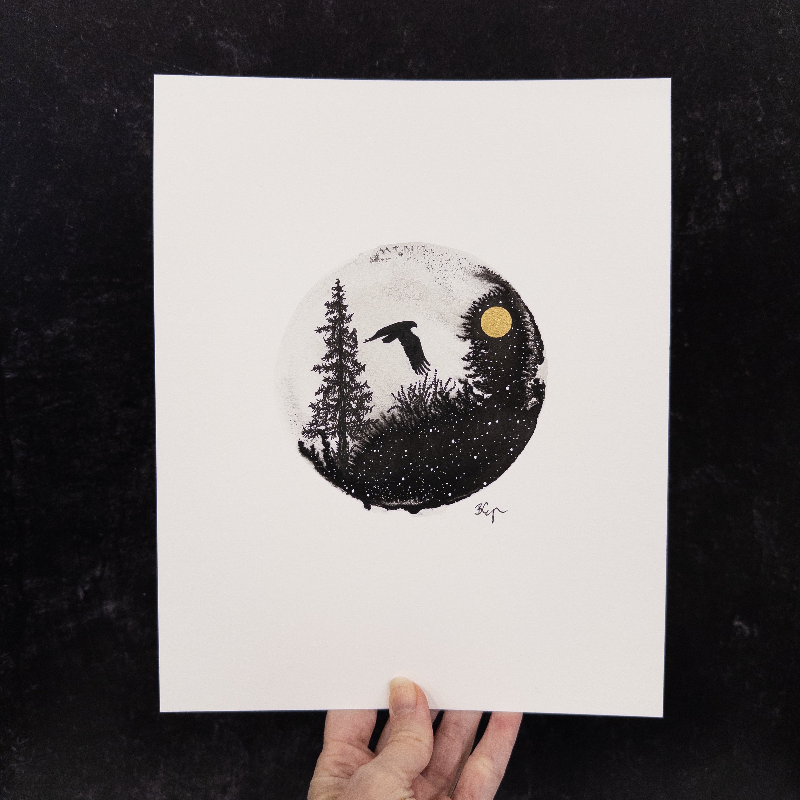 Beauty in the Upside Down - Hawk Silhouette - 8x10 Original Drawing ...